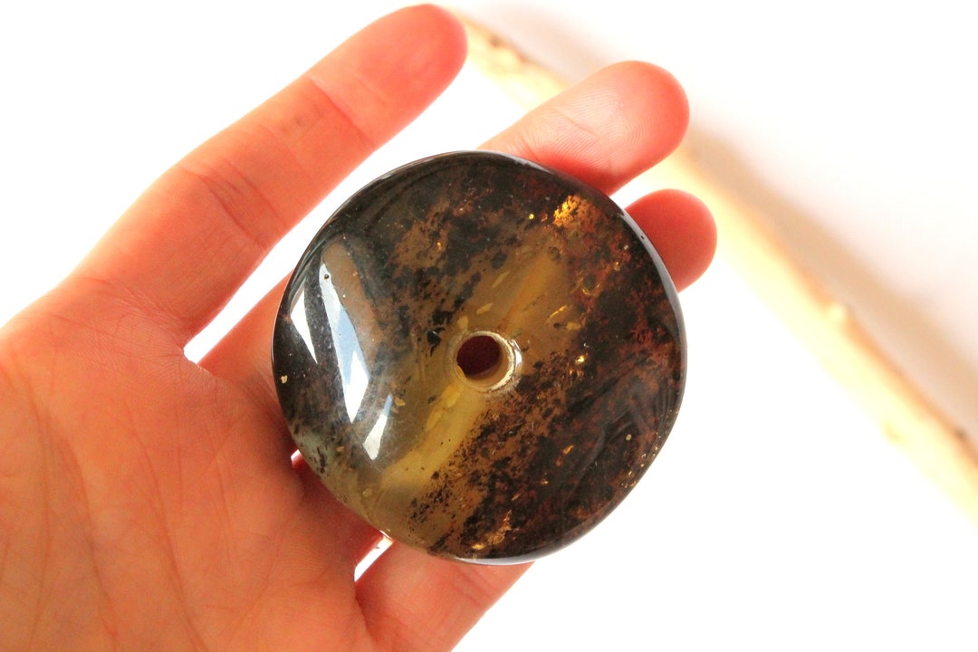 Massive Amber Donut Pendant, Large Doughnut Stone, Natural Baltic Amber, Organic Boho Style ...