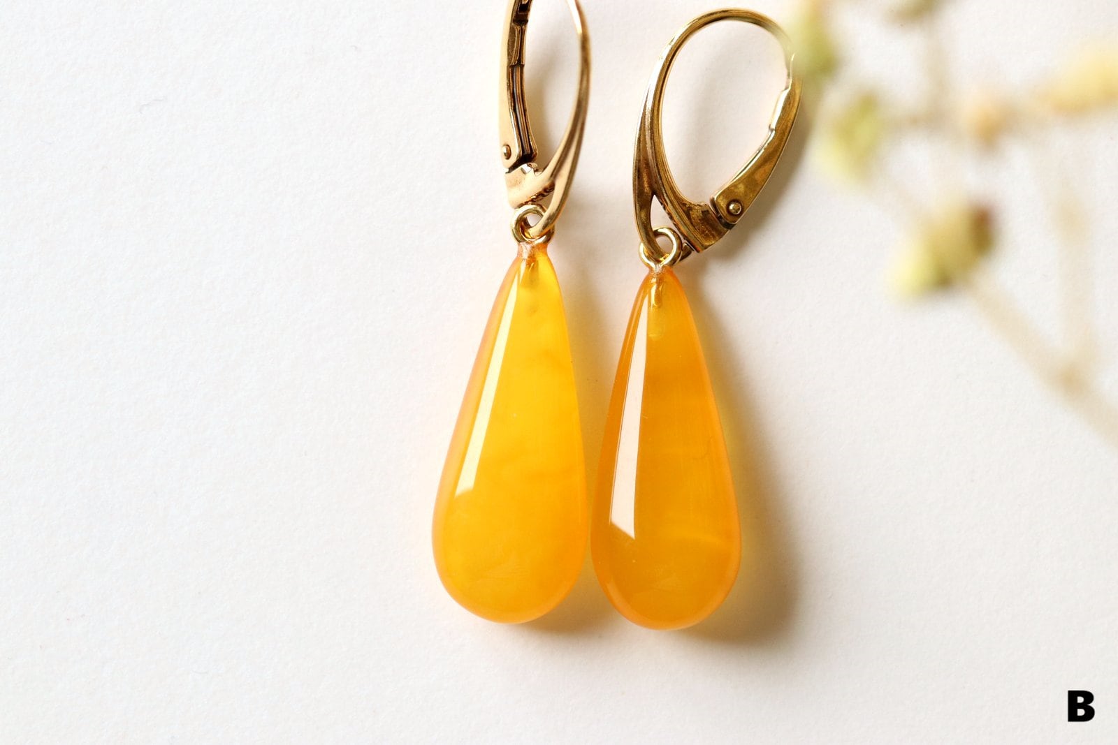 Egg Yolk Amber Earrings Dangle Teardrop Antique Gemstone Earrings ...