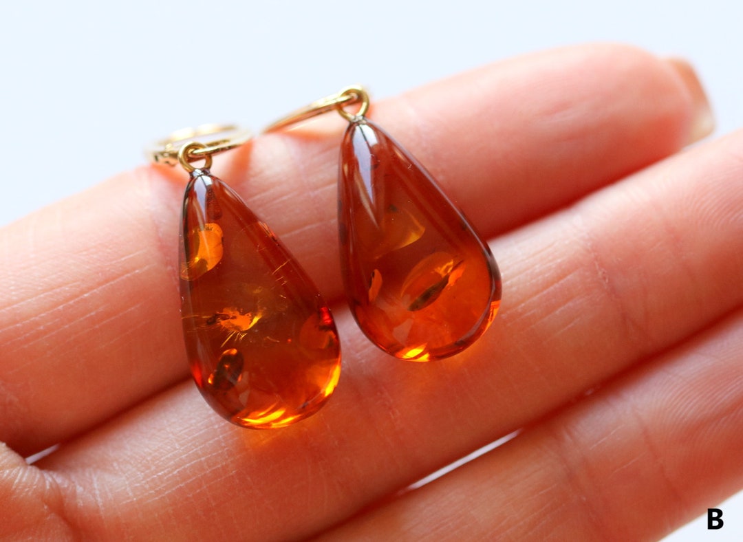 Massive Amber Earrings Cognac Color Teardrop Amber Earrings Natural ...