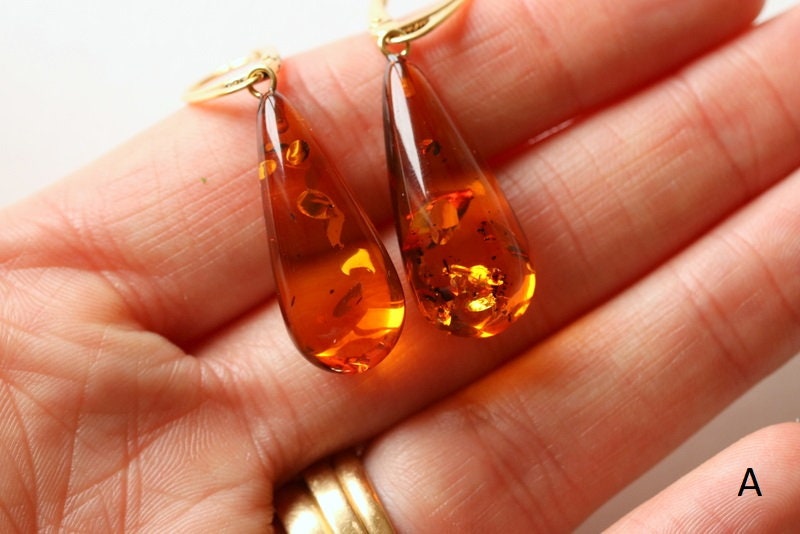 Massive Amber Earrings Cognac Color Teardrop Amber Earrings Natural ...