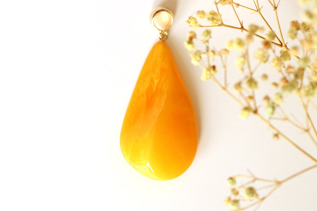Butterscotch Big Amber Pendant, Natural Baltic Amber, Dark Yellow Thin ...