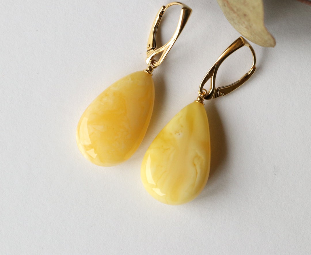 Yellow Amber Earrings, Teardrop Amber Earrings, Amber Jewelry, Amber ...
