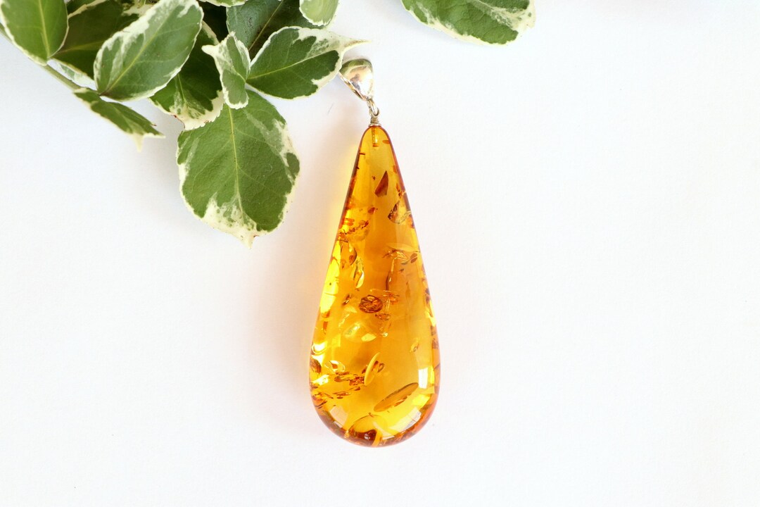 Long Amber Pendant, Cognac Amber, Baltic Amber Jewelry, Long Gem ...