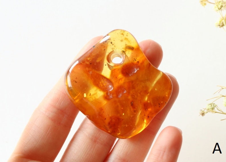 Cognac Lemon Color Baltic Amber Pendant, Boho Style Amber Pendant With ...