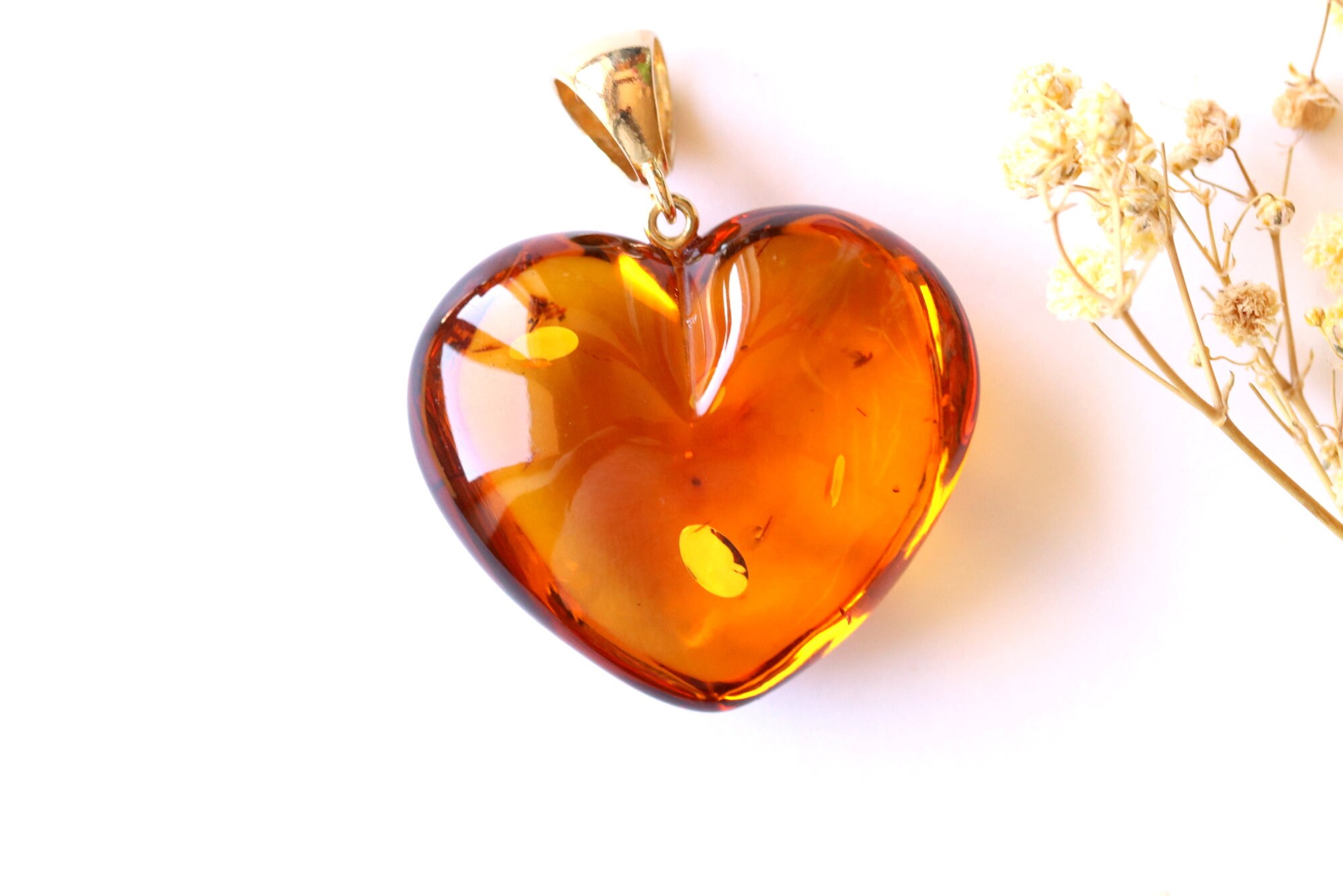 Super Large Baltic Amber Heart Pendant, Massive Amber Pendant With ...