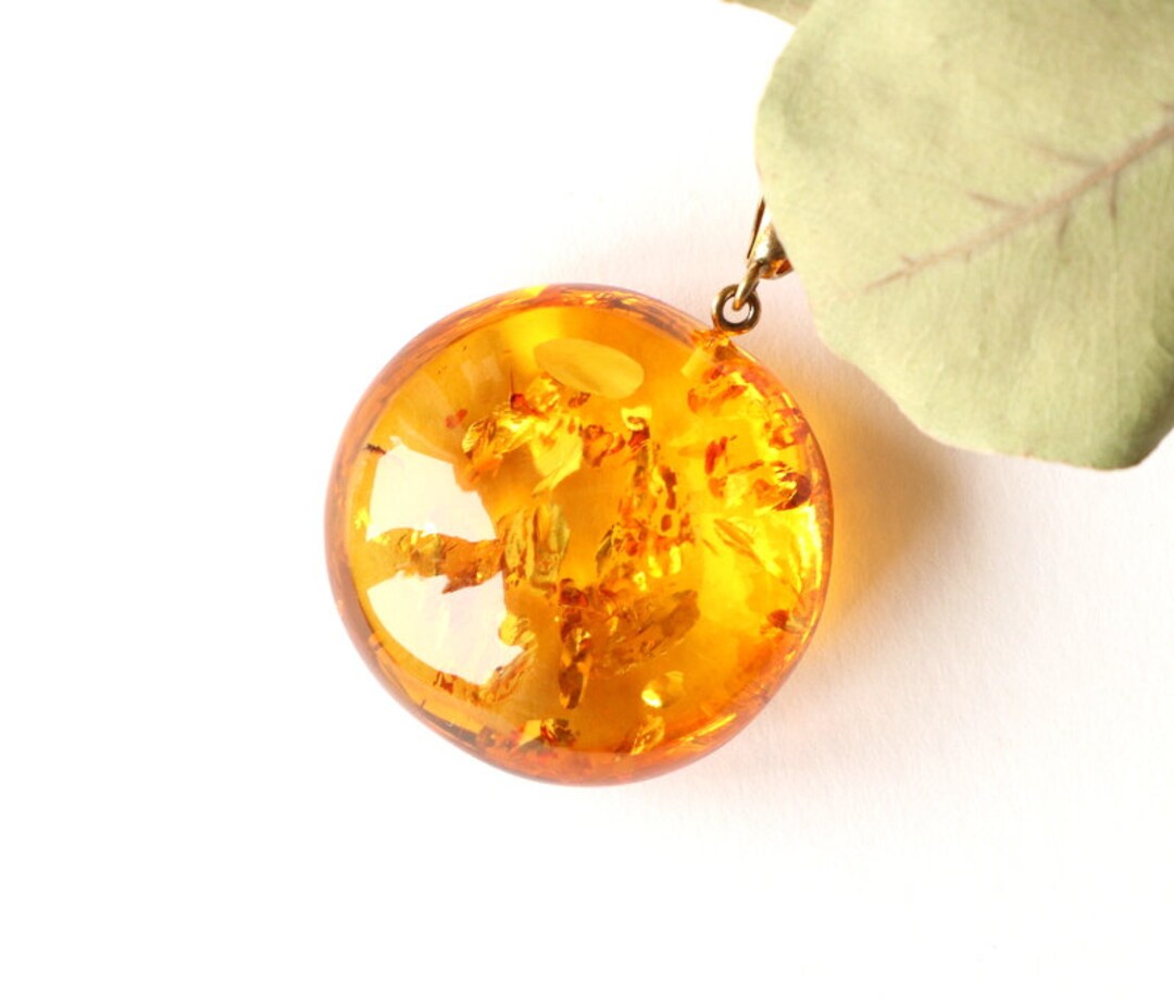 Royal Round Shape Orange Amber Pendant, Handmade Design Natural Baltic ...