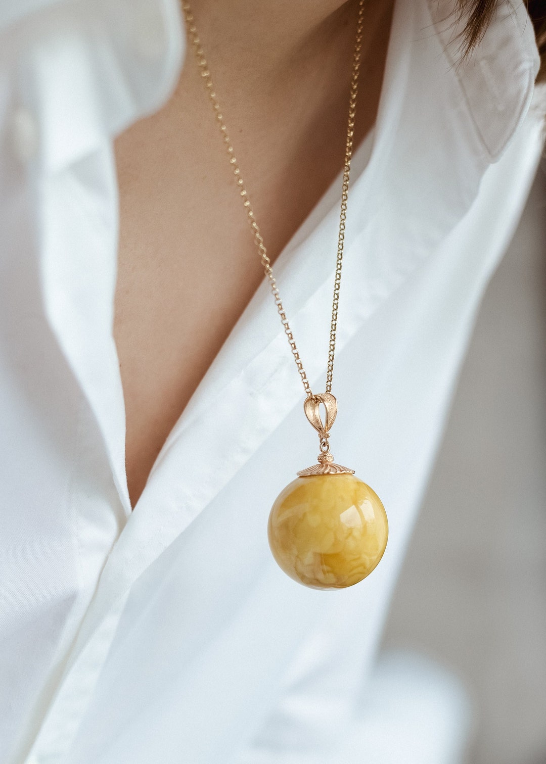 Royal Natural Baltic Amber Pendant, Super Large Sphere Yellow Color ...