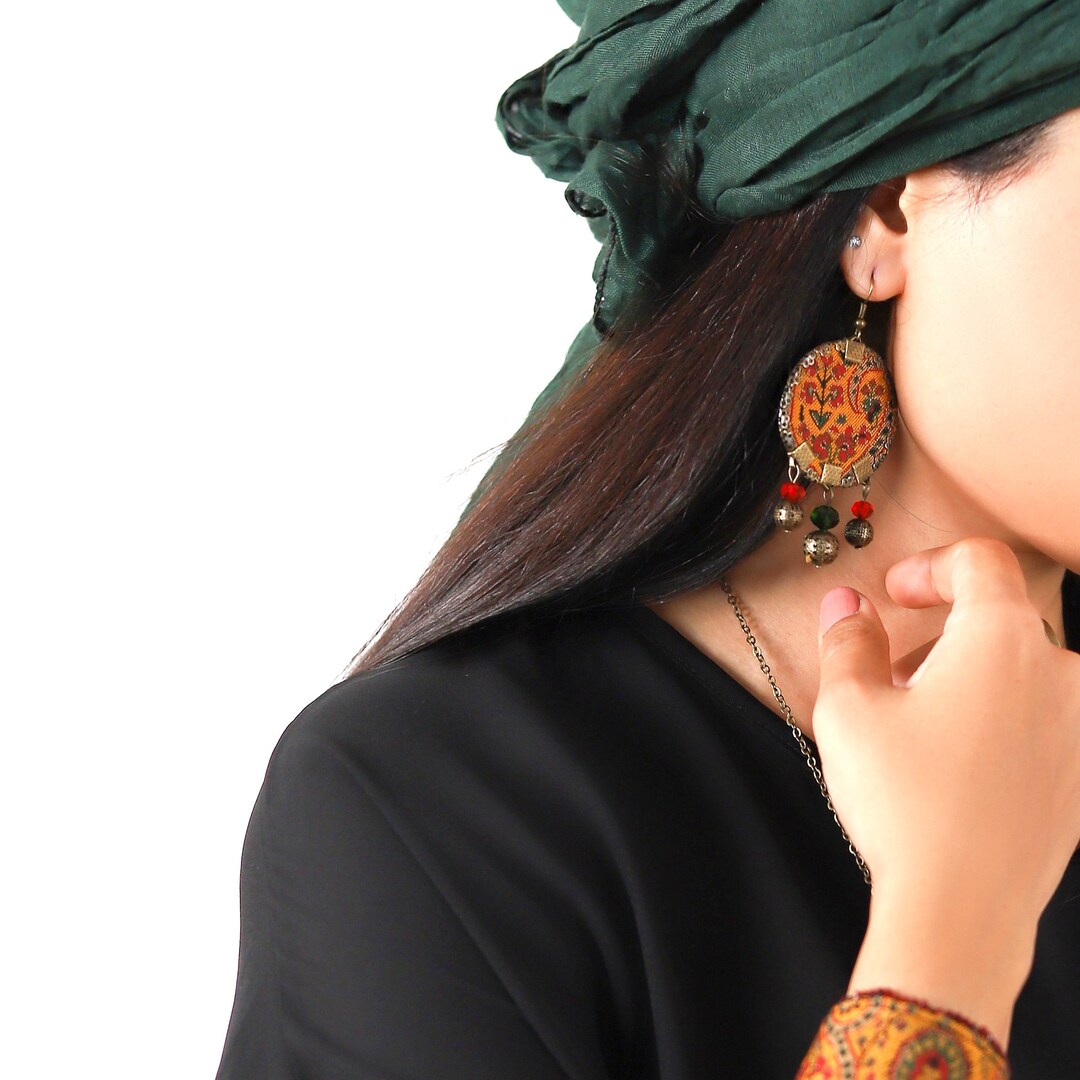 Runde gelbe Thermeh Ohrringe mit Glassteinen, persische Ohrringe mit ...