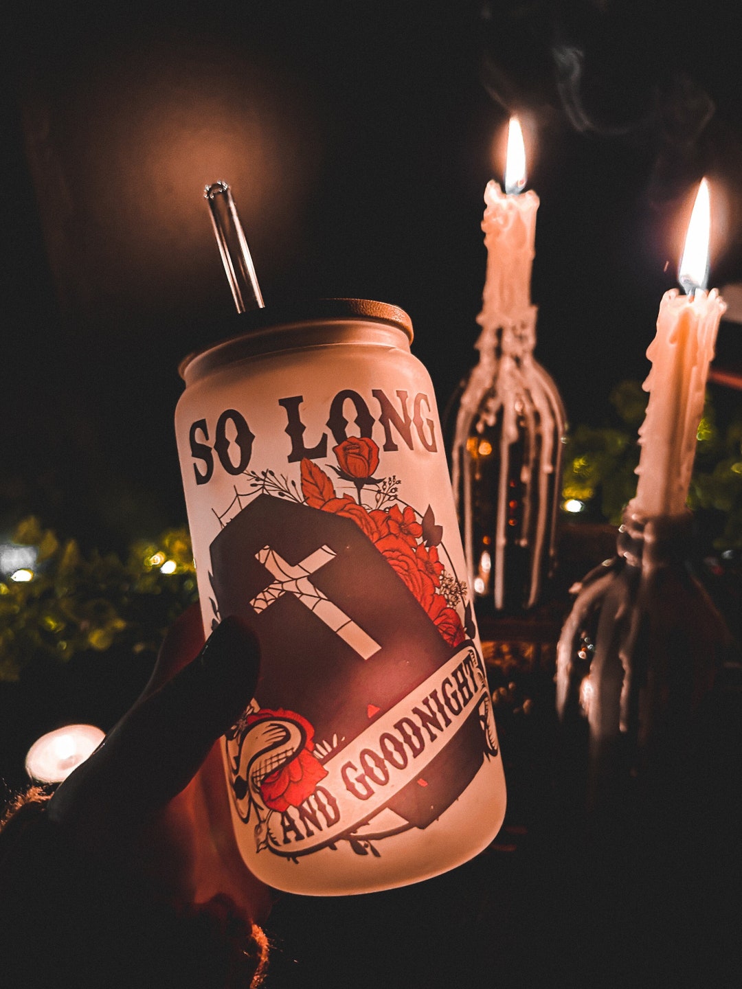 So Long and Goodnight MCR Frosted Glass Libbey Can, Witchy Goth Coffee ...