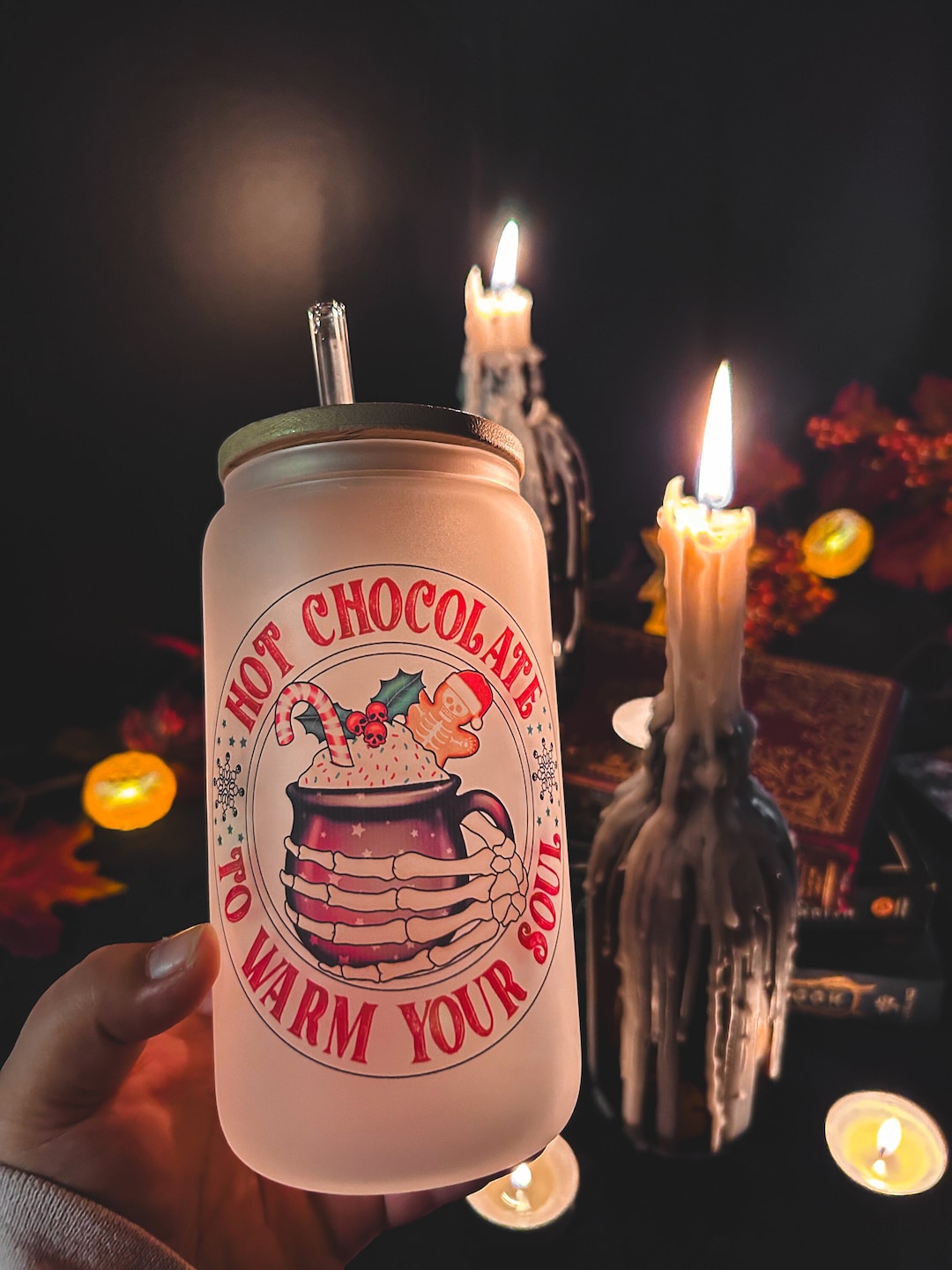 Spooky Hot Cocoa Iced Coffee Glass Can | Skeleton Christmas Cup ...