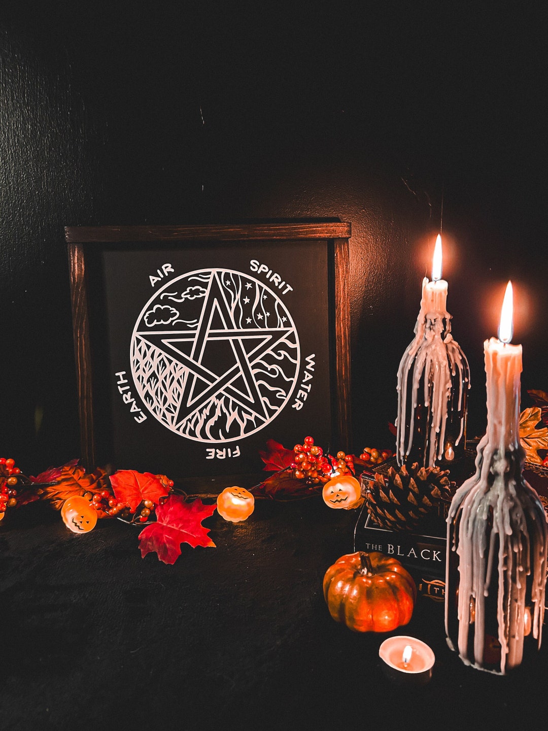 Elemental Pentacle Pagan Wooden Sign, Witch Wall Decor, Gothic Home ...