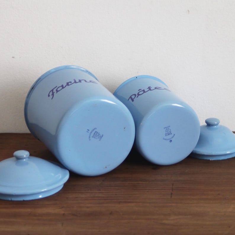 Vintage French Blue Enamel Canisters Containers Storage Pots Set of 2 ...