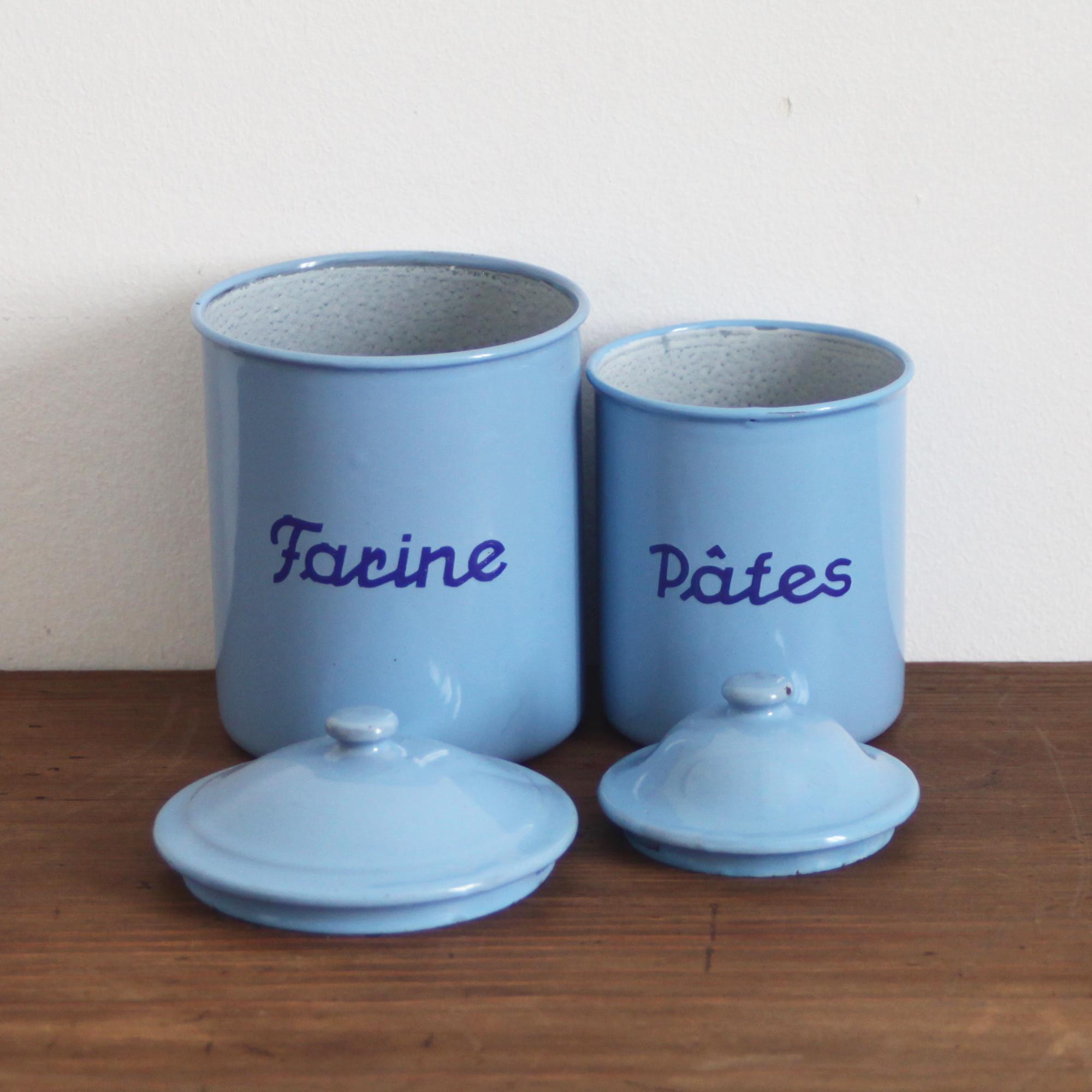 Vintage French Blue Enamel Canisters Containers Storage Pots Set of 2 ...