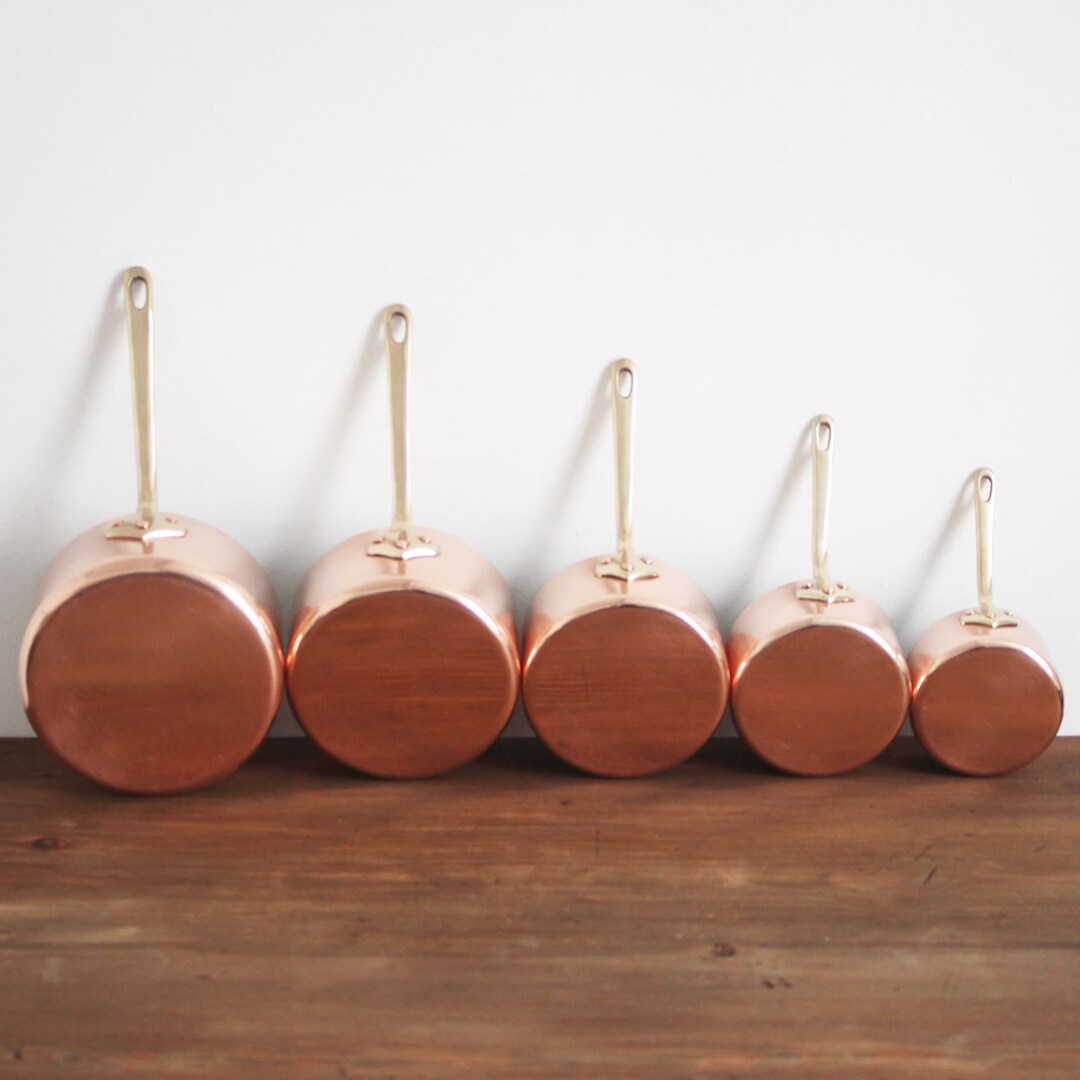 Vintage French Copper Pots Pans Saucepans With Brass Handles Set of 5 ...