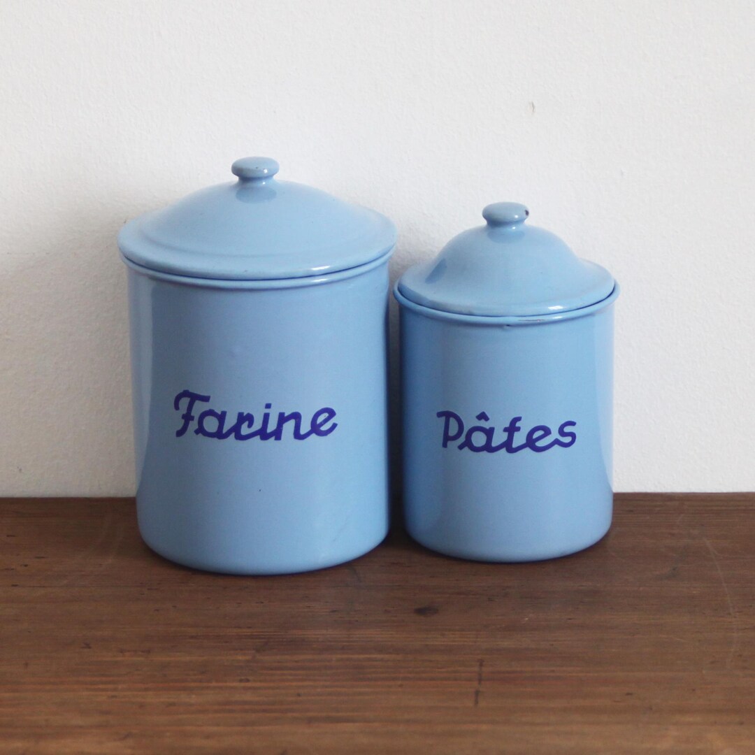 Vintage French Blue Enamel Canisters Containers Storage Pots Set of 2 ...
