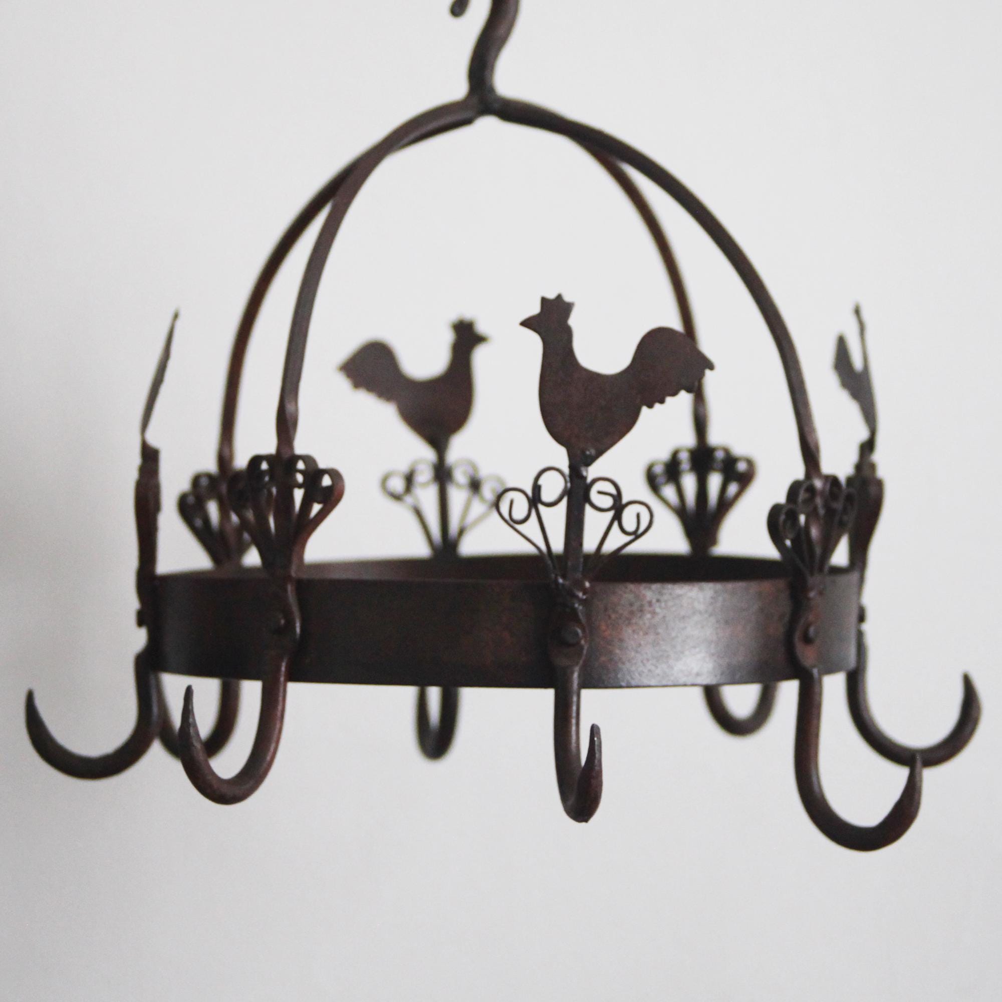 Vintage French Pot Pan Wrought Iron Metal Kitchen Hanger Rack Utensil ...