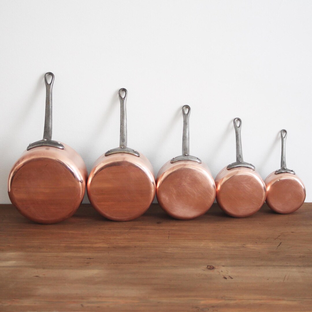 Vintage French Copper Pots Pans With Cast Iron Handles Stamped Made in ...