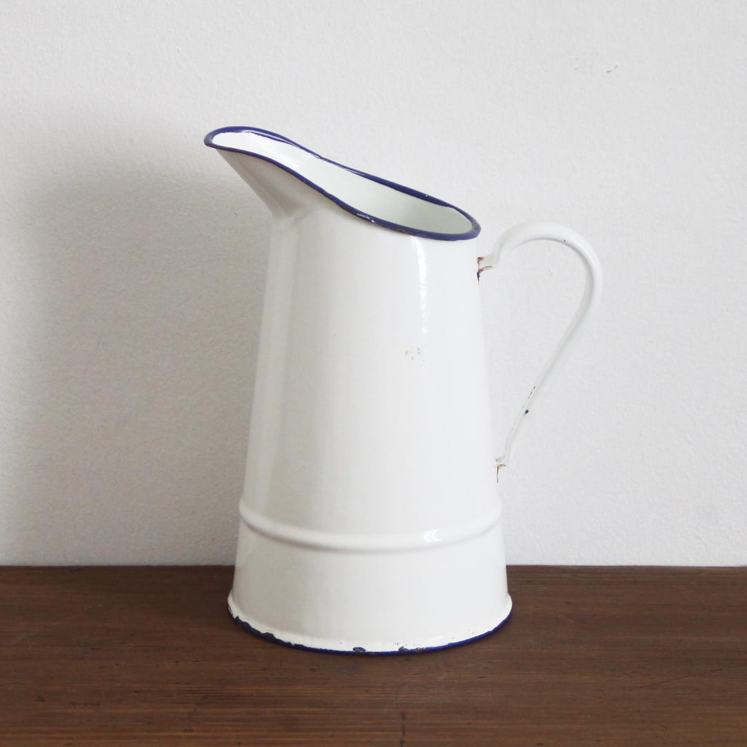 Vintage French Small White Enamel Water Jug Pitcher - Etsy