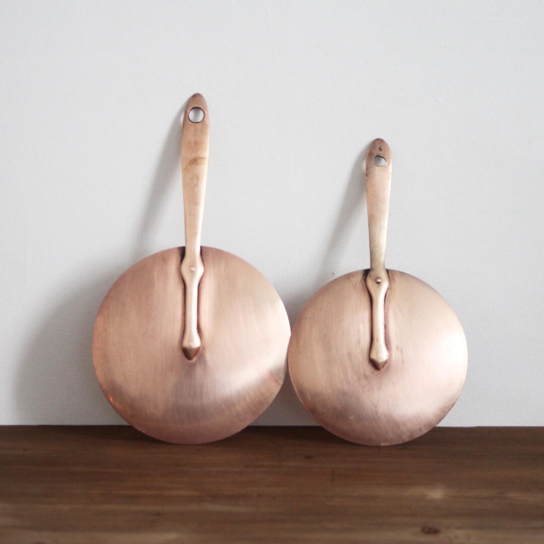 Vintage French Copper Pot Pan Lids With Brass Handles Stamped Set of 2 ...