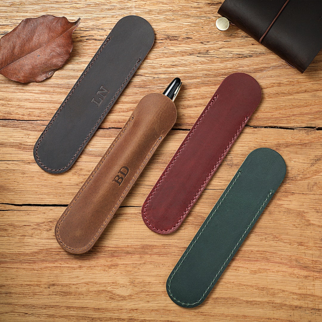 Personalized Leather Pen Case | Leather Pen Pencil Sleeve Holder ...