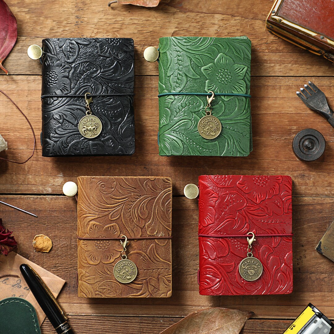 Custom Mini Embossed Flower Leather Journal | Personalized ...