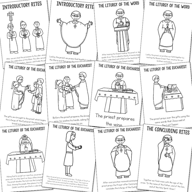 Catholic Mass Actions & Priests Posters and Coloring Pages, CCD - Etsy