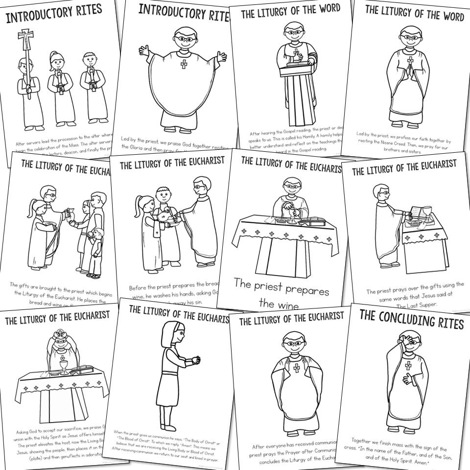Catholic Mass Actions & Priests Posters and Coloring Pages, CCD - Etsy