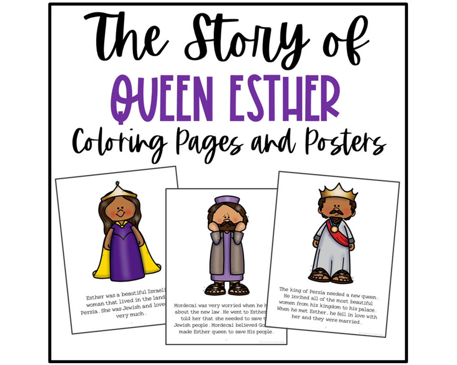 Queen Esther Bible Story Coloring Pages and Posters | Craft Activity - Etsy