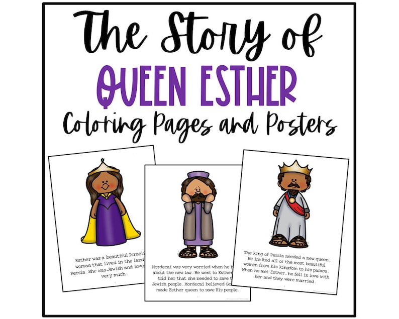 Queen Esther Bible Story Coloring Pages and Posters | Craft Activity - Etsy
