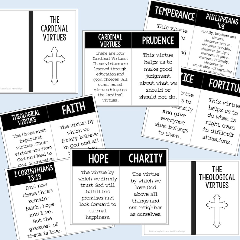 Theological and Cardinal Virtues Posters and Mini Book Set - Etsy