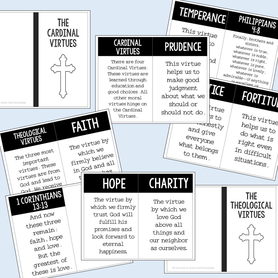 Theological and Cardinal Virtues Posters and Mini Book Set - Etsy
