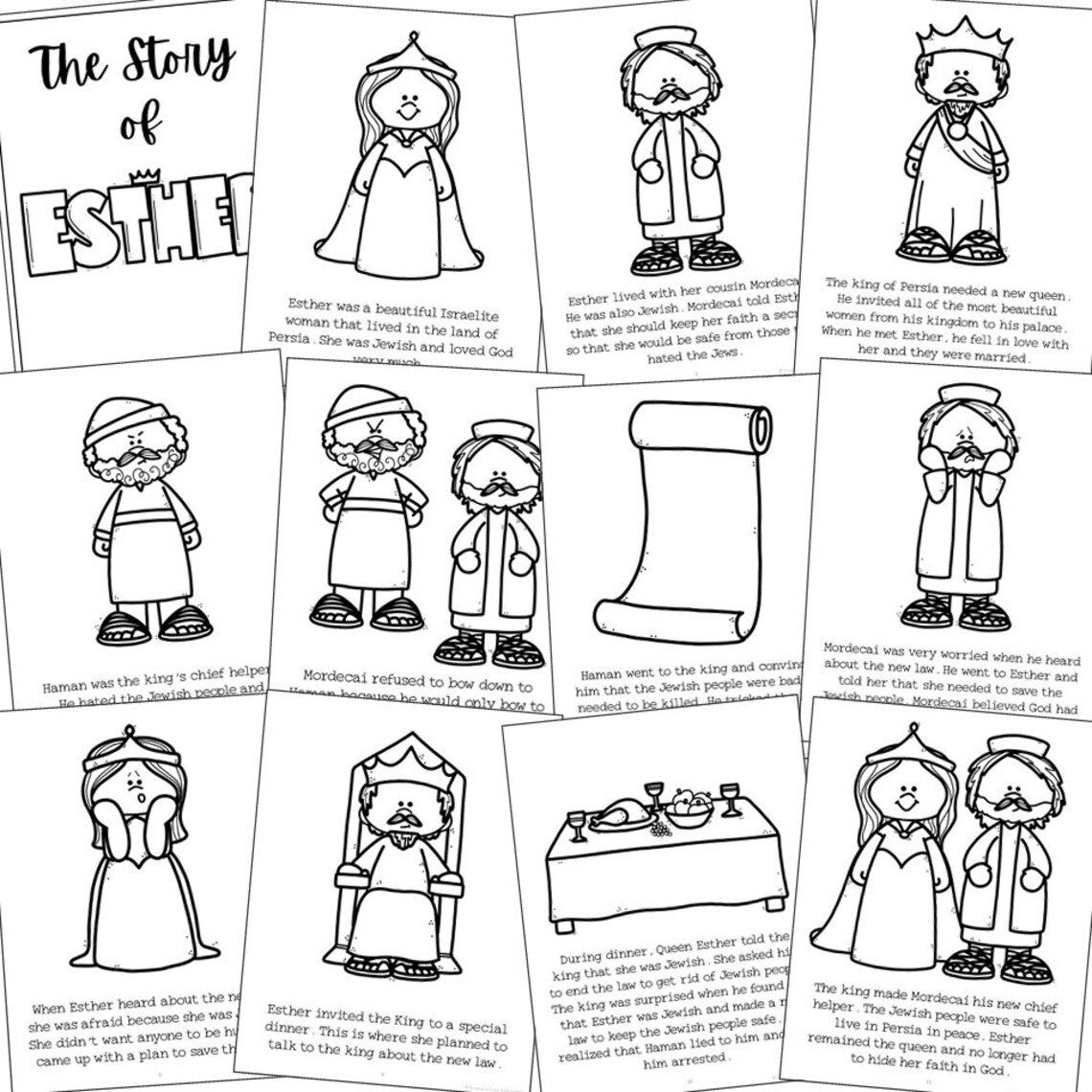 Queen Esther Bible Story Coloring Pages and Posters | Craft Activity - Etsy