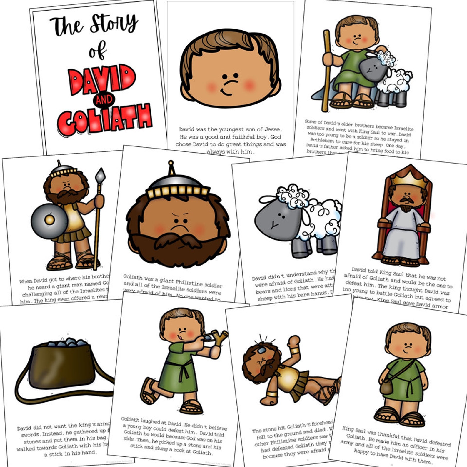 David and Goliath Bible Story Coloring Pages and Posters | Craft ...
