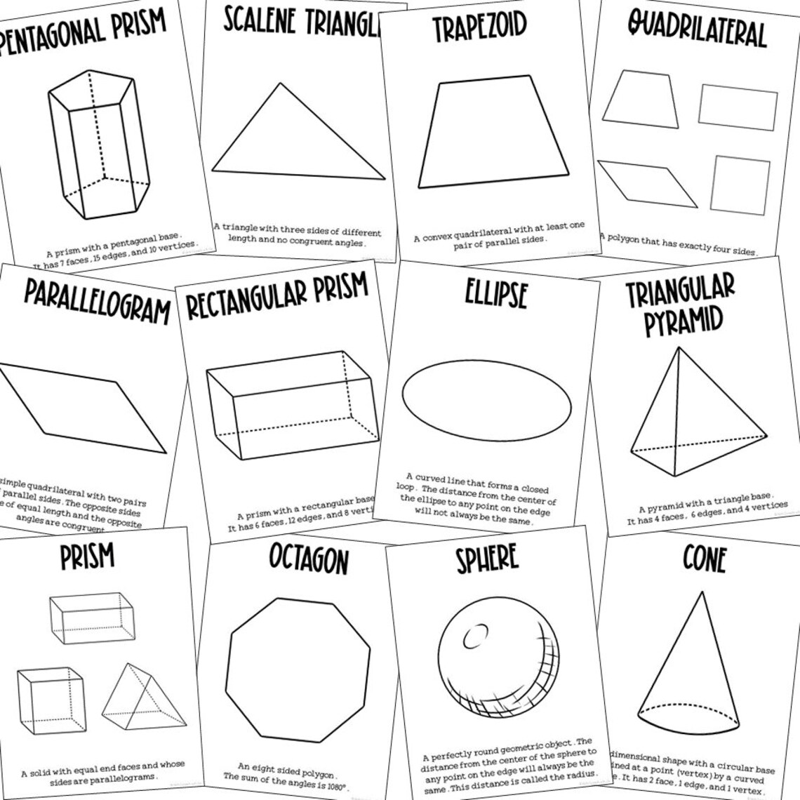 Geometric Shapes Posters and Coloring Pages - Etsy