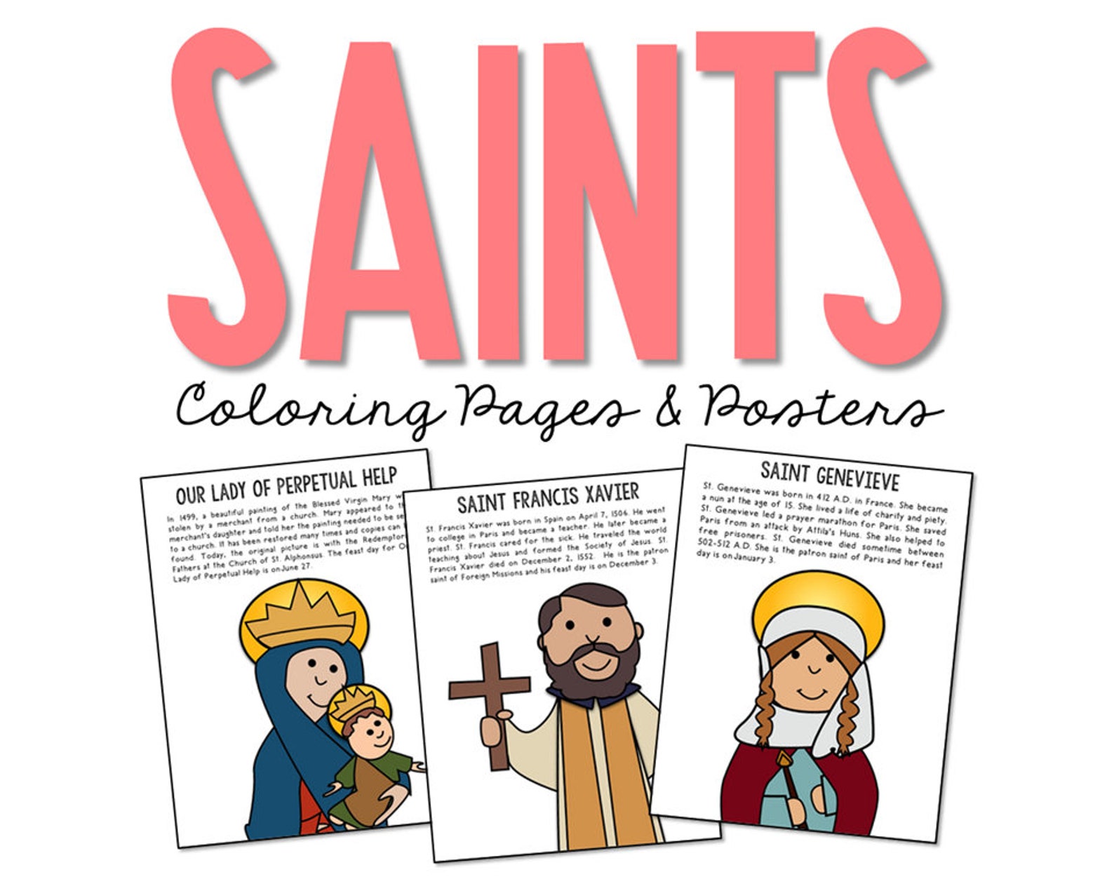 CATHOLIC SAINTS Biography Coloring Pages and Posters - Etsy