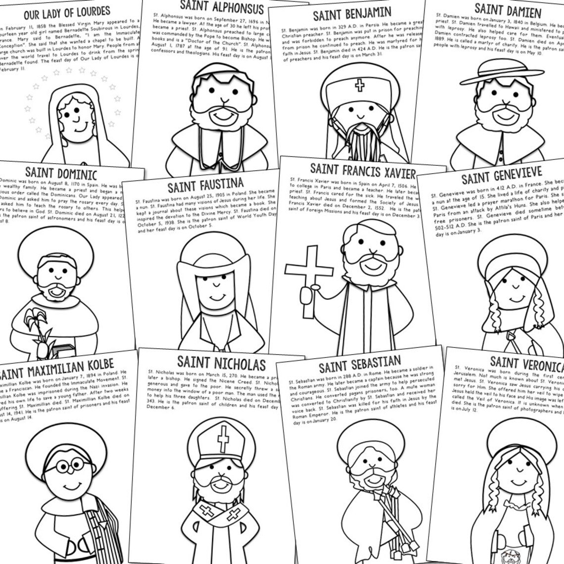 CATHOLIC SAINTS Biography Coloring Pages and Posters - Etsy