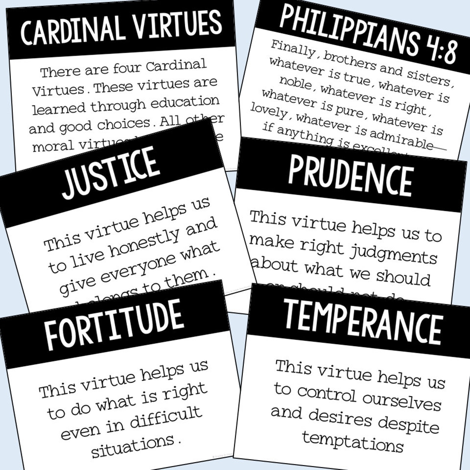 Theological and Cardinal Virtues Posters and Mini Book Set - Etsy