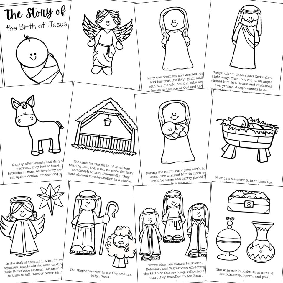 THE NATIVITY STORY Bible Story Coloring Pages and Posters, Craft ...