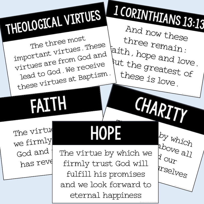 Theological and Cardinal Virtues Posters and Mini Book Set - Etsy
