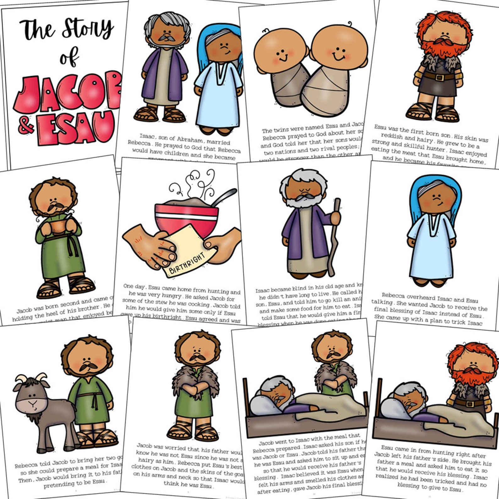 Jacob and Esau Bible Story Coloring Pages and Posters | Craft Activity ...