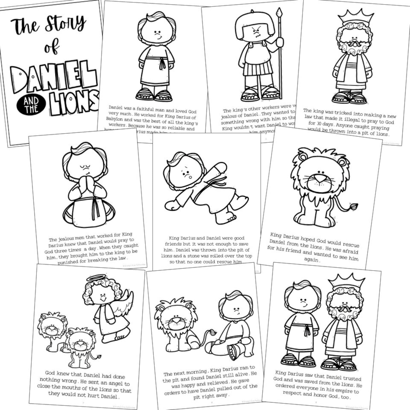 Daniel and the Lions Bible Story Coloring Pages and Posters | Craft ...