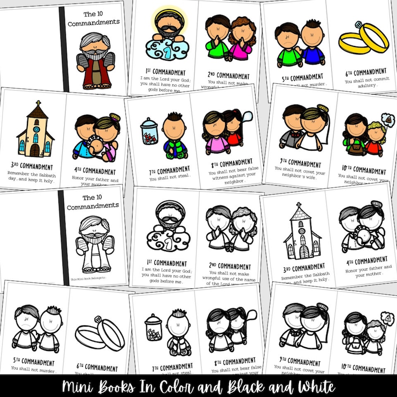 The Ten Commandments Posters, Coloring Pages, and Mini Book Set ...