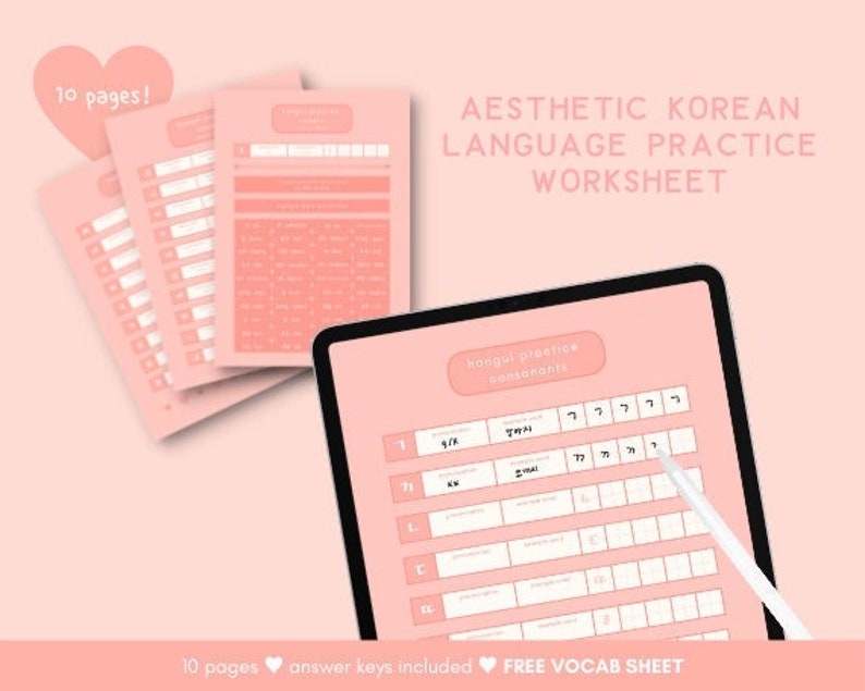 Aesthetic Practice Korean Hangul Workbook | Korean Alphabet Study ...
