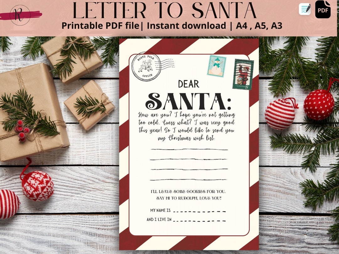 Carta a santa Santa carta descarga instantánea carta santa elfo carta ...