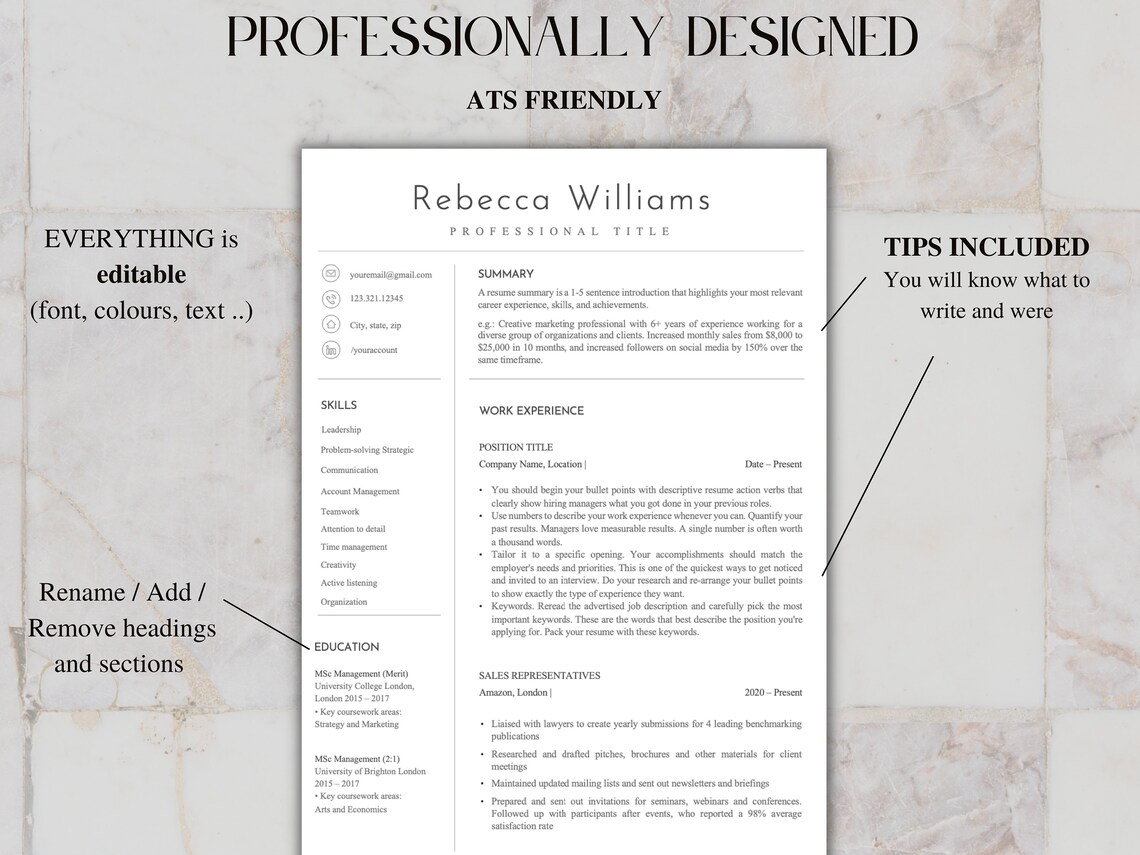Professional Resume Template Word Google Docs Resume Template - Etsy