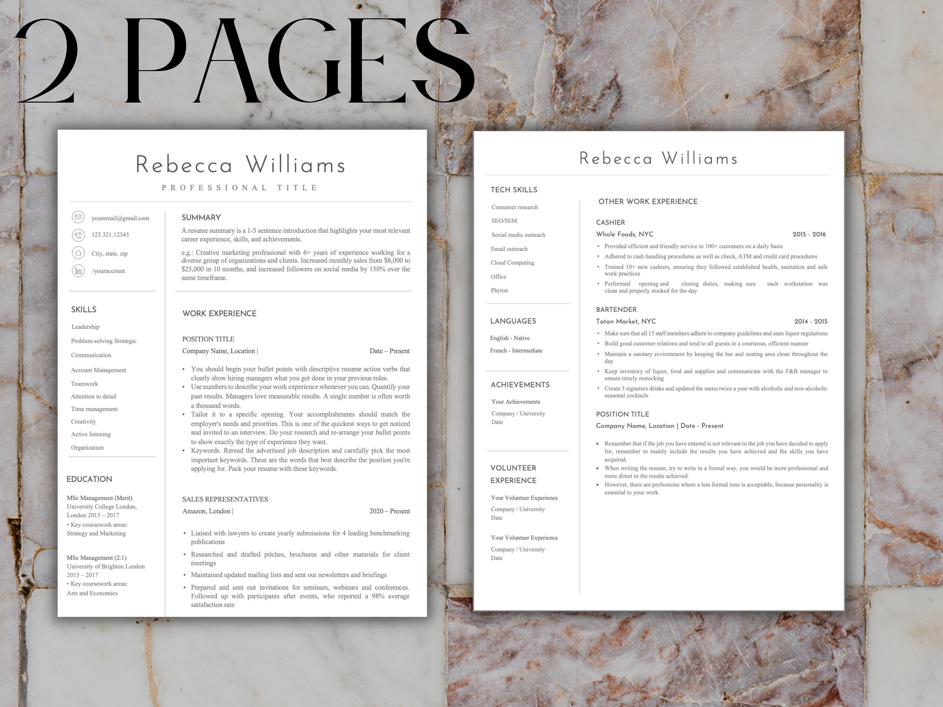 Professional Resume Template Word Google Docs Resume Template - Etsy