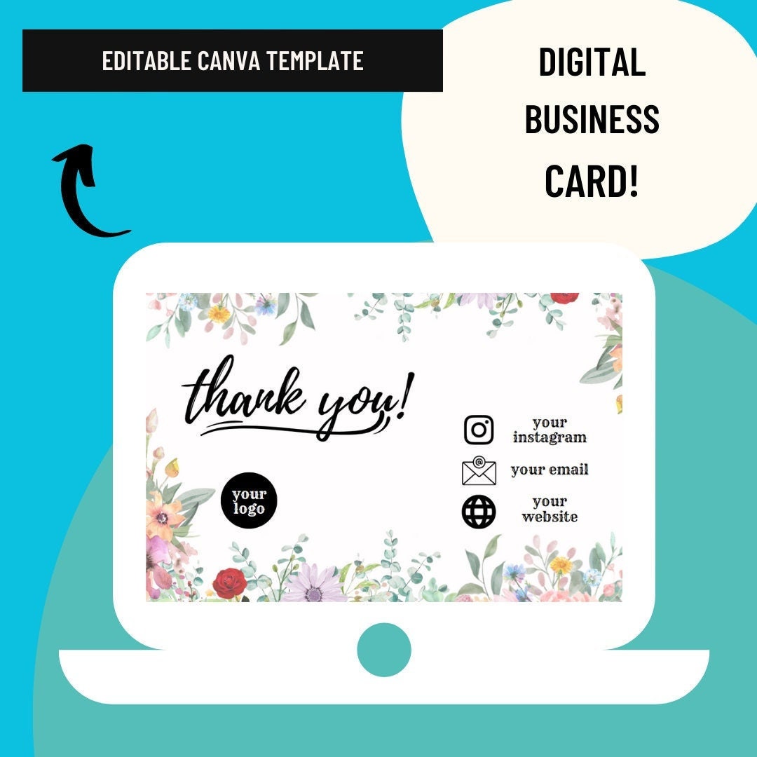 Digital Editable Business Card Template, Social Media Business Card ...