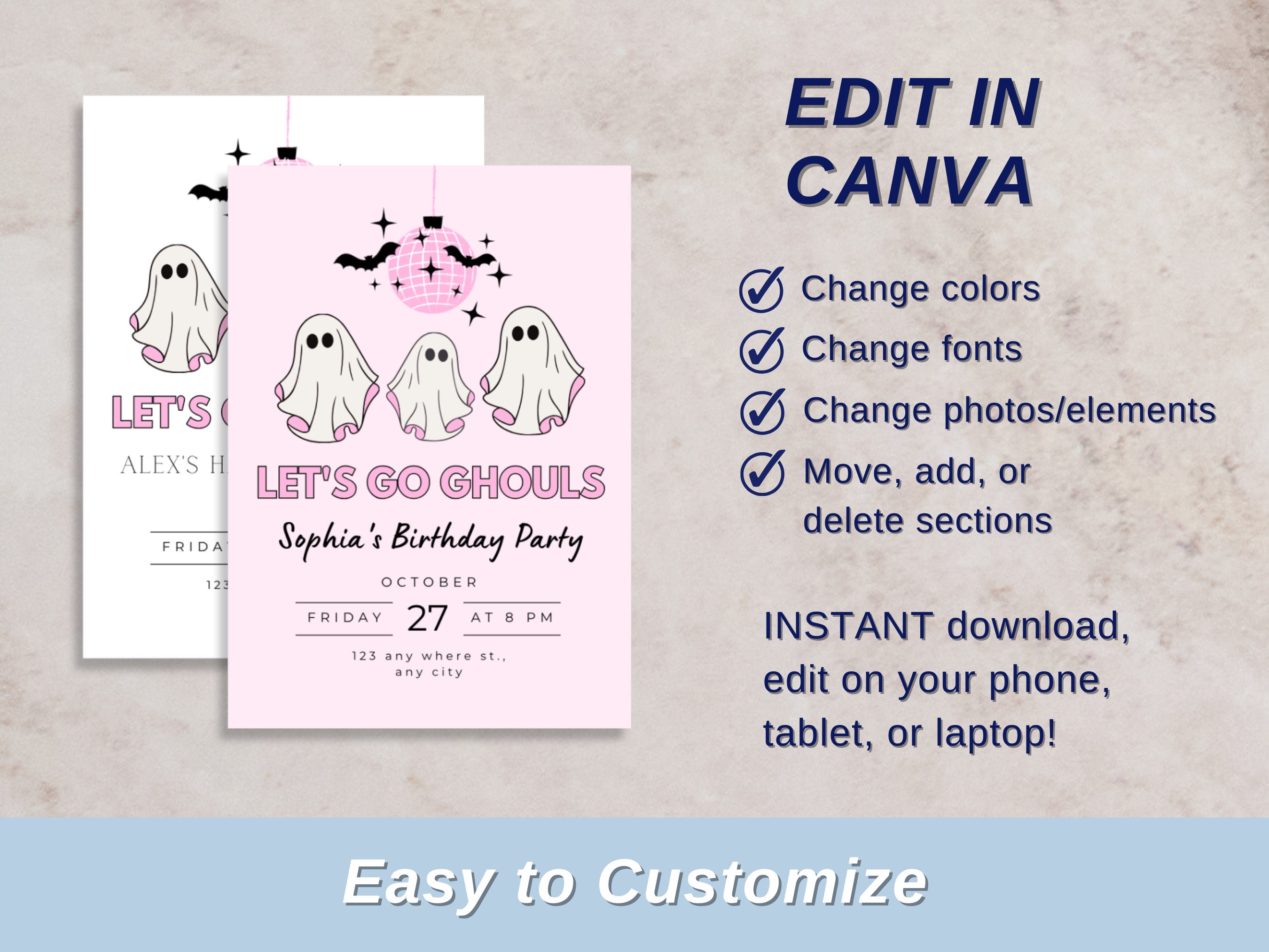 Lets Go Ghouls Invite Tempate | Girly Halloween Birthday Party ...