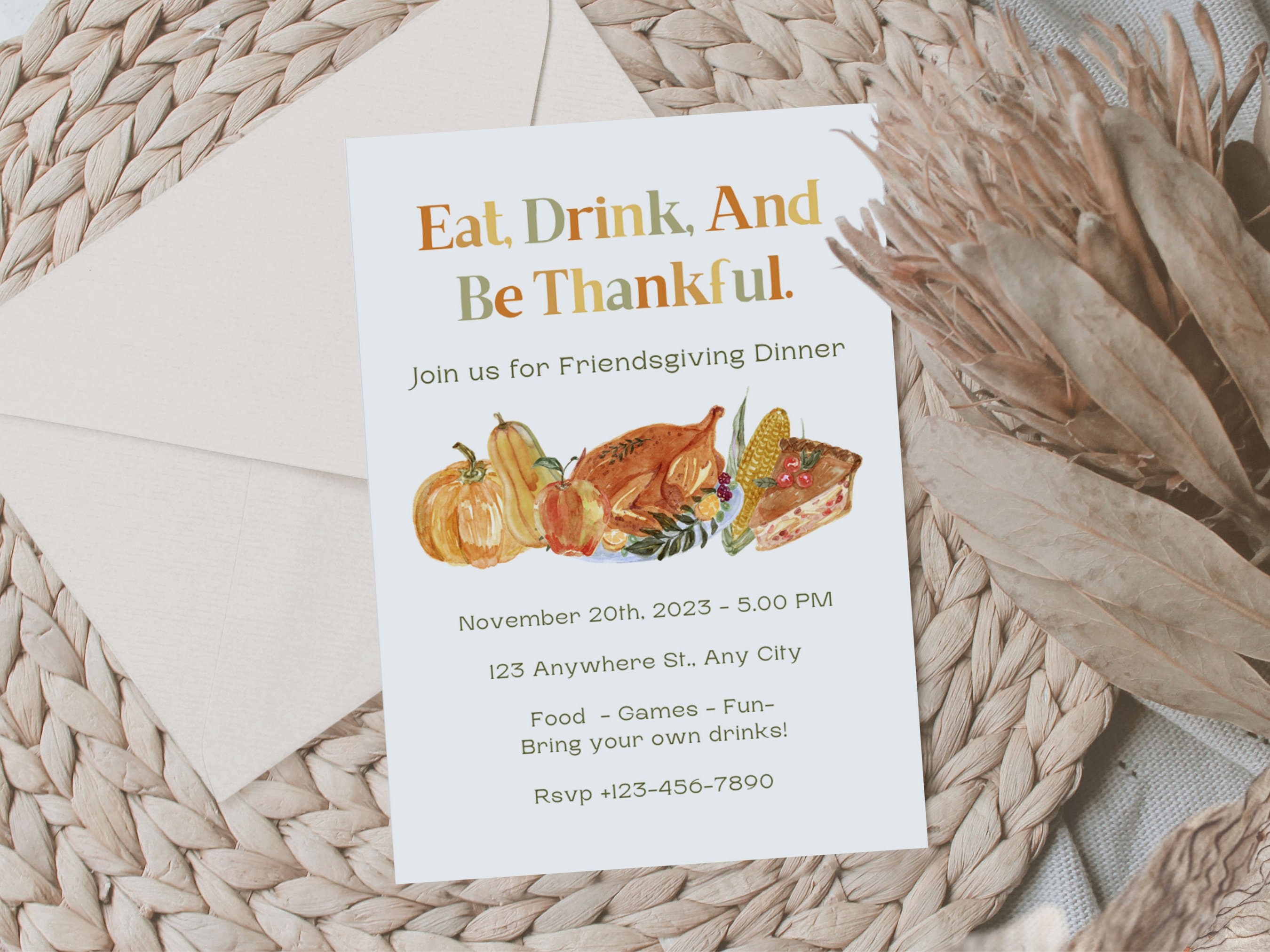 Friendsgiving Invitation Eat Drink And Be Thankful Friendsgiving