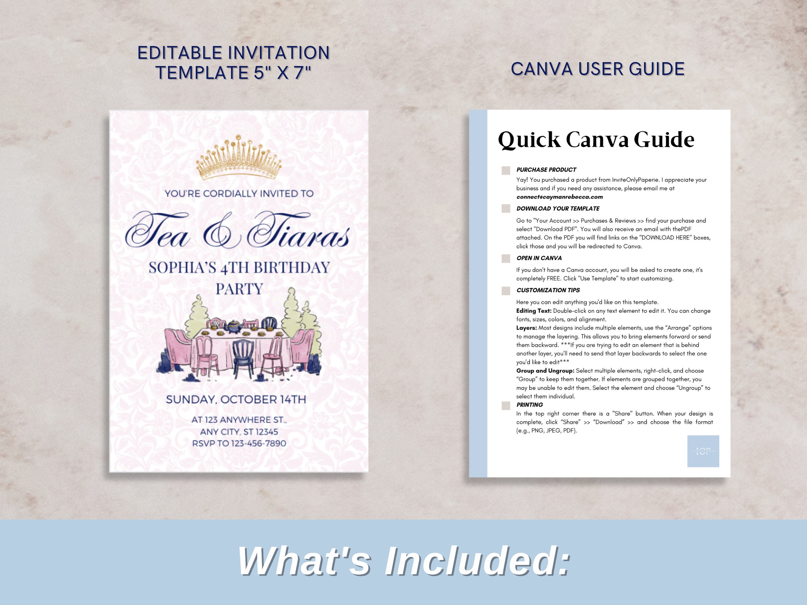 Editable Tea Party Invitation Template - Tea & Tiaras Birthday Invite ...